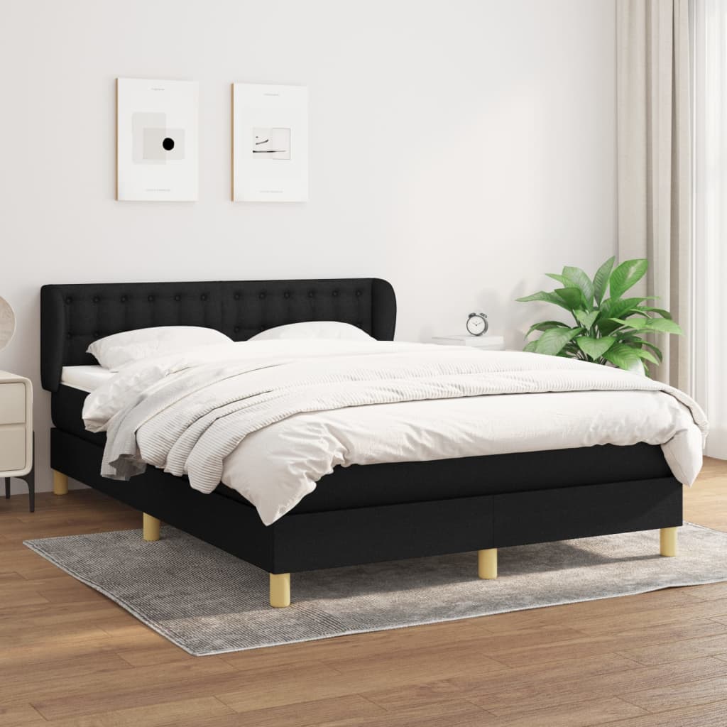 Lit à sommier tapissier avec matelas Noir 140x190 cm Tissu | Leroy Merlin