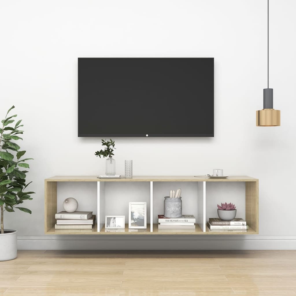 Mueble TV pared madera contrachapada blanco roble 37x37x142,5cm | Leroy ...