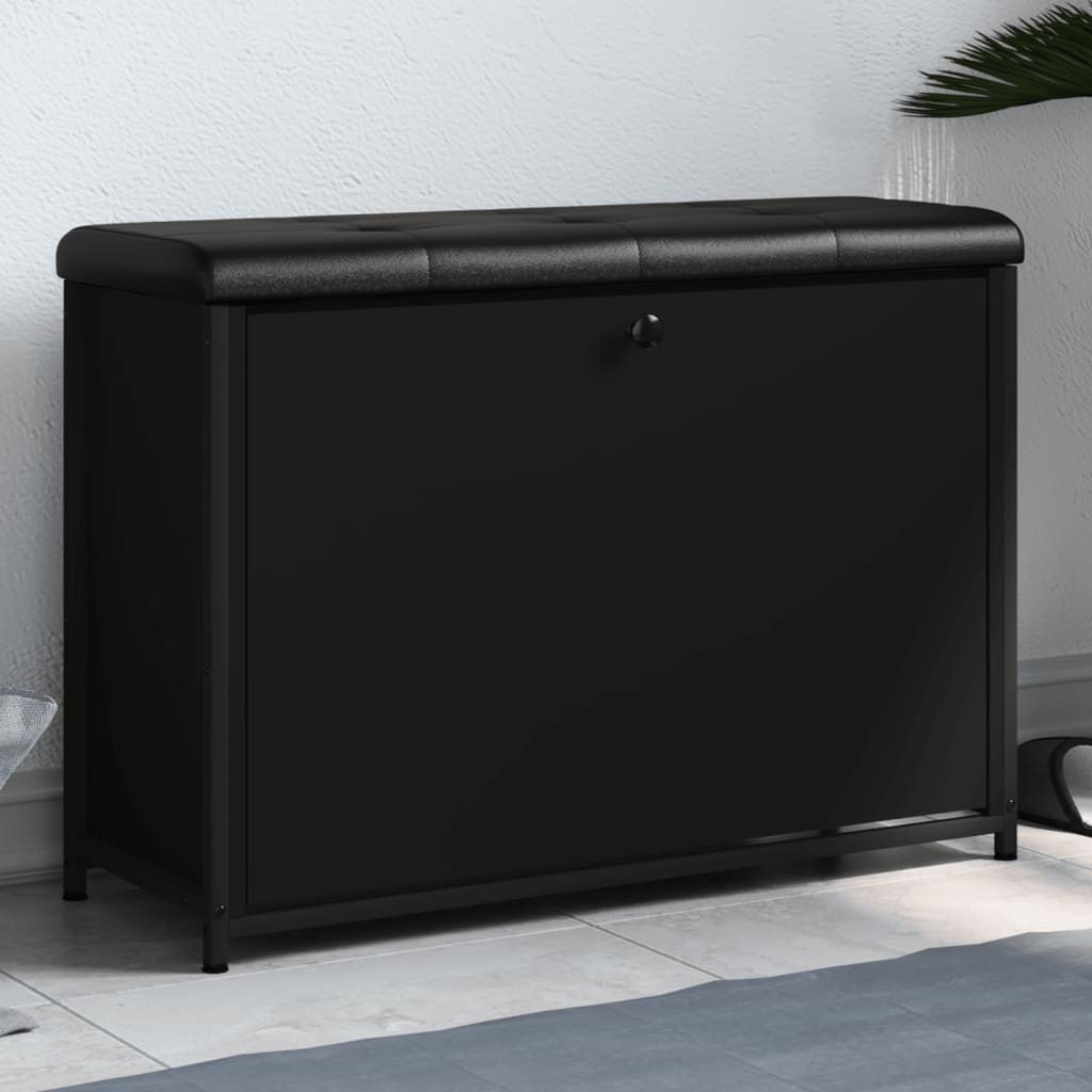 Banco zapatero con cajón abatible negro 82x32x56 cm | Leroy Merlin