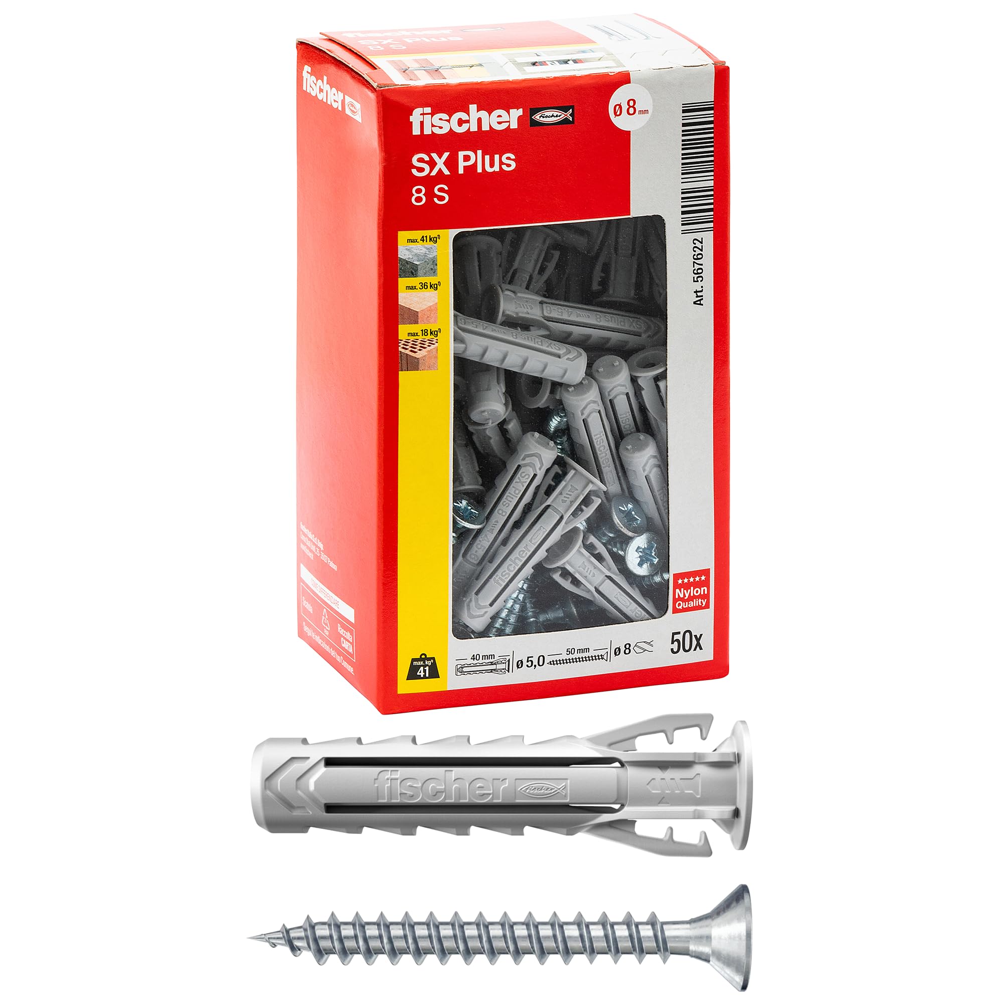 CHEVILLE NYLON SX PLUS S VIS FISCHER TSP CREUSE PCS SX 8X40 S CF=PZ 50 ...