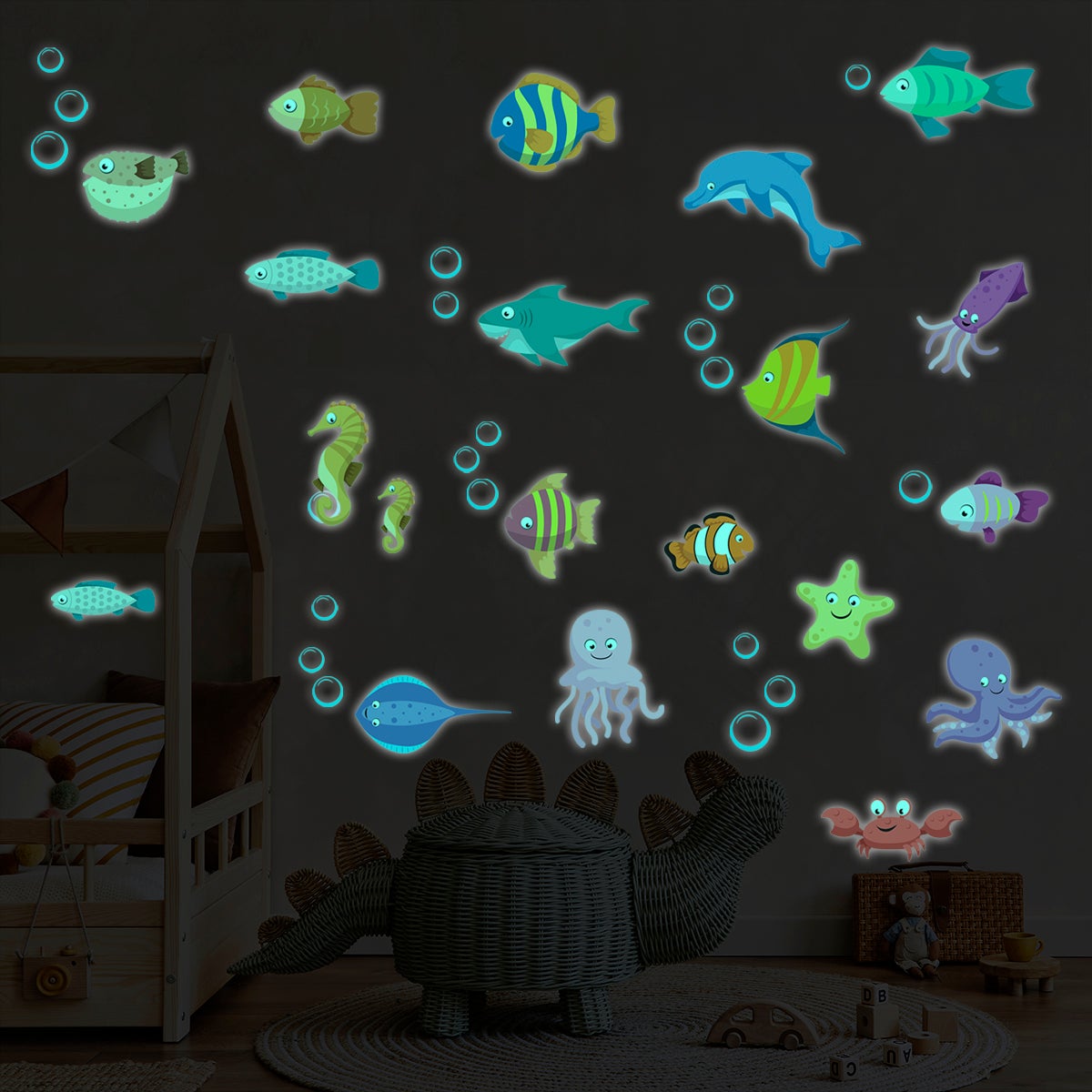 Sticker phosphorescent lumineux - ANIMAUX MARINS - Autocollant mural ...