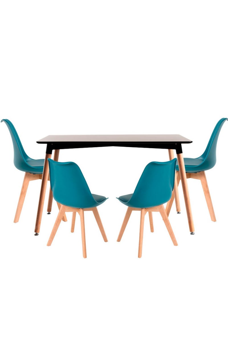 Conjunto Mesa Tower Rectangular 120 x 80 cm Negra y Pack 4 Sillas Synk Basic - Verde azulado ...