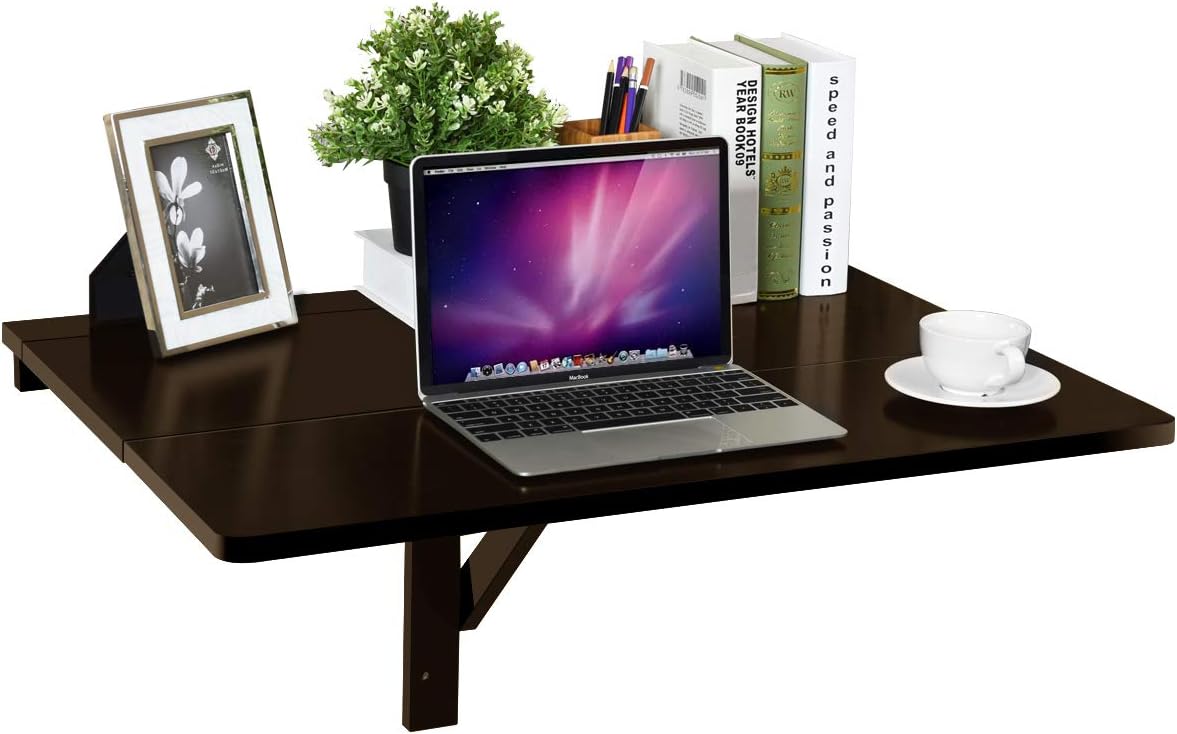 Table Pliante Murale, Plateau Rabattable, Bureau Peu Encombrant, Table à Manger en Bois, Support ...