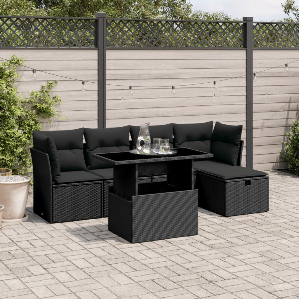 Salon de jardin 6 pcs avec coussins noir résine tressée | Leroy Merlin