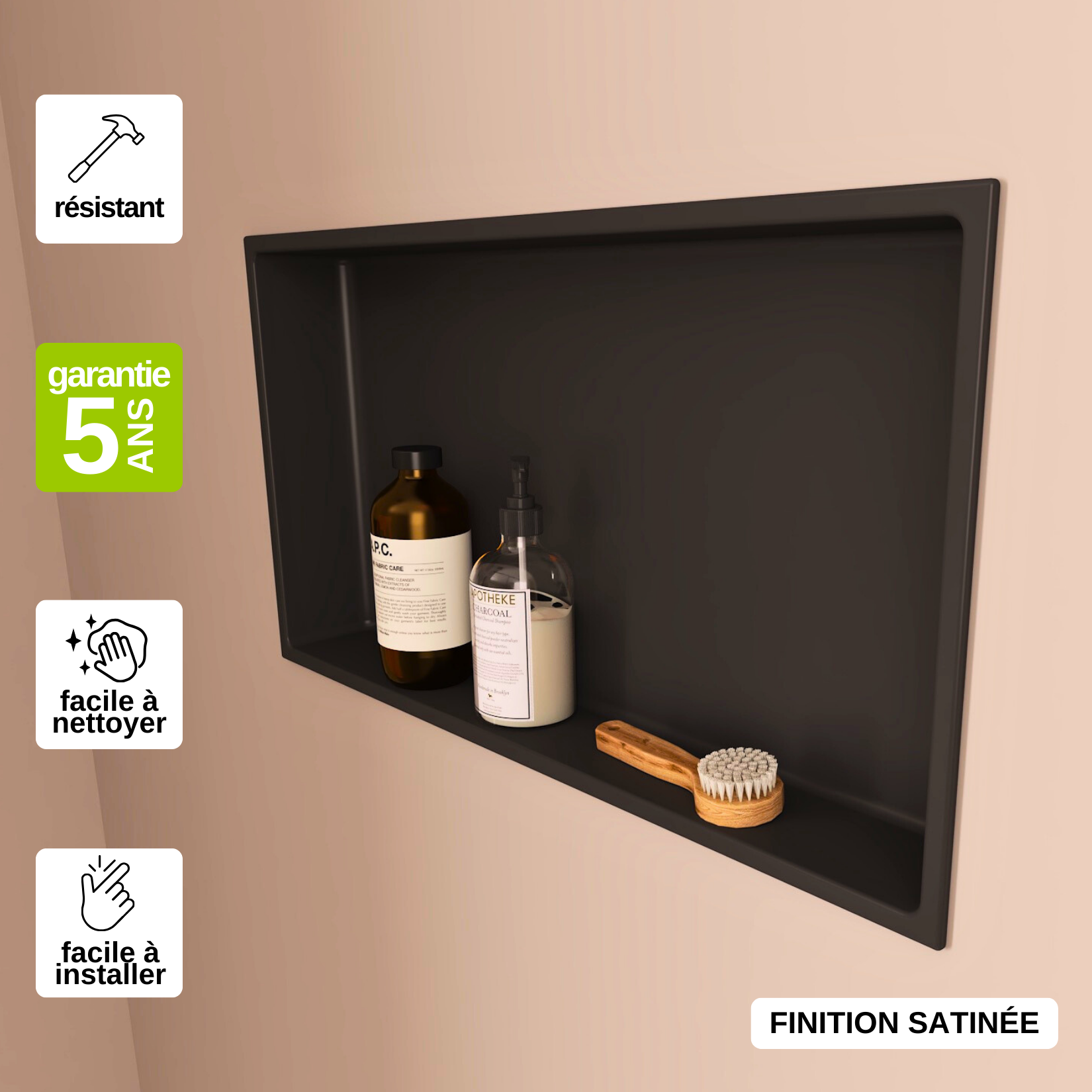Niche de Douche 30x60cm - Rangement mural de Salle de Bain - Noir ...