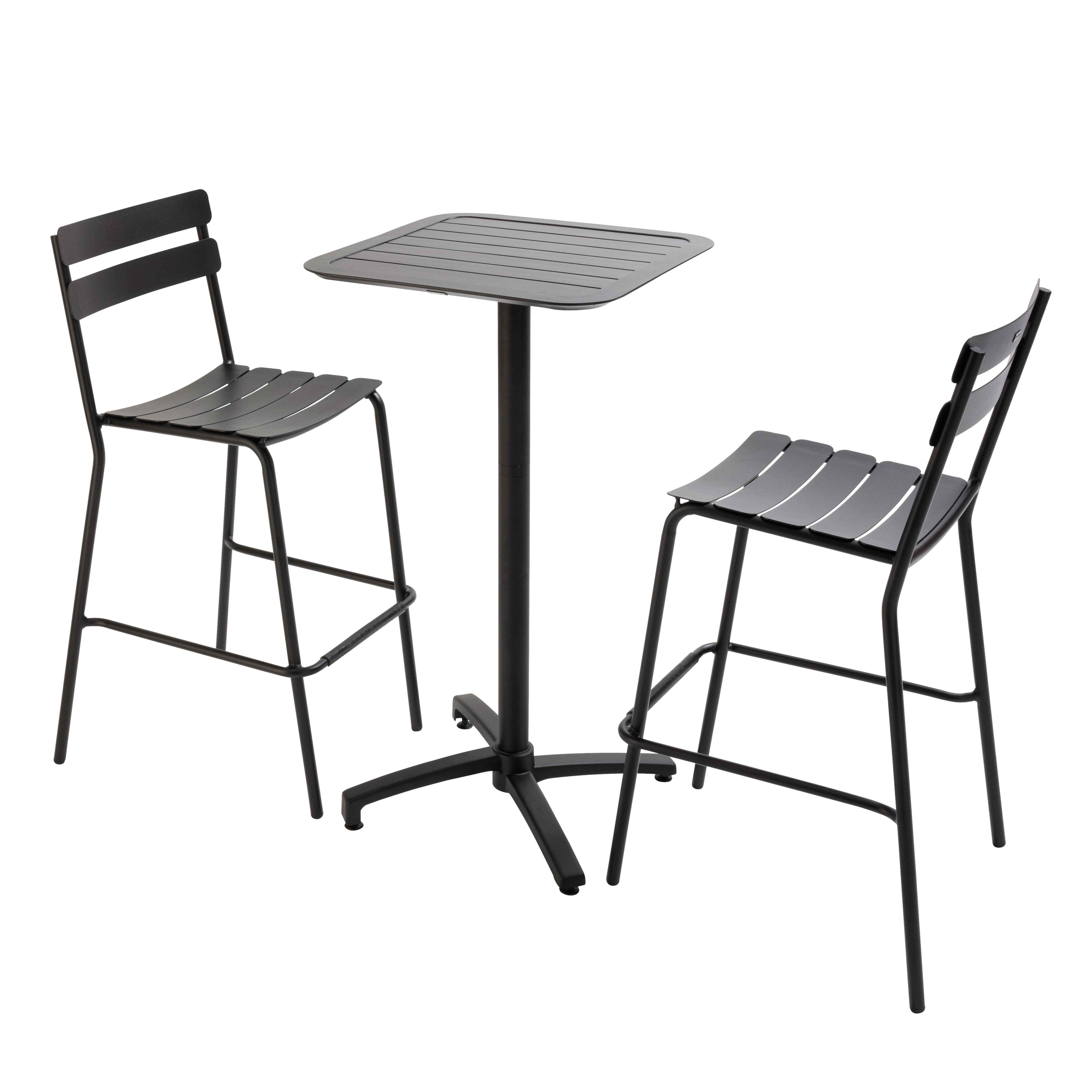 Ensemble table haute de terrasse et 2 chaises en aluminium noir | Leroy ...