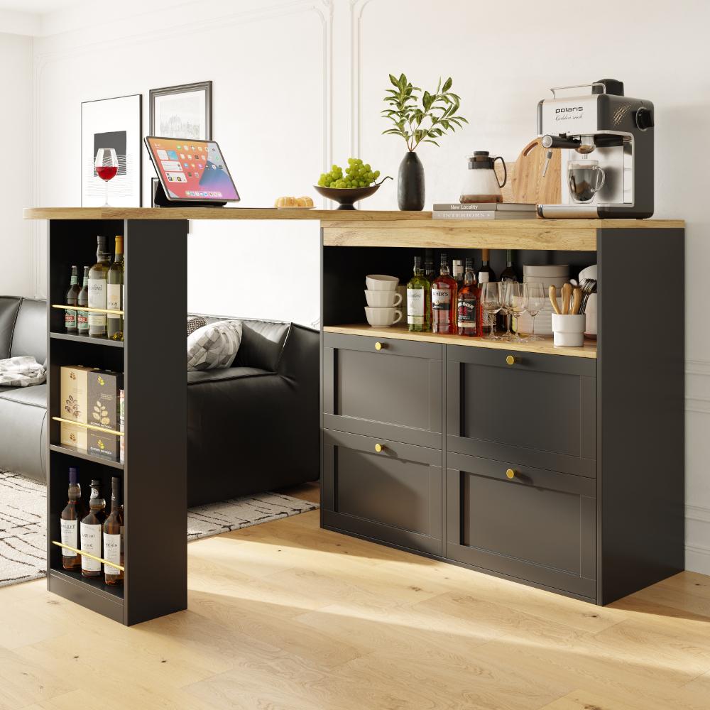 Buffet pivotant 360° avec 4 tiroirs et étagères ouvertes en MDF ...