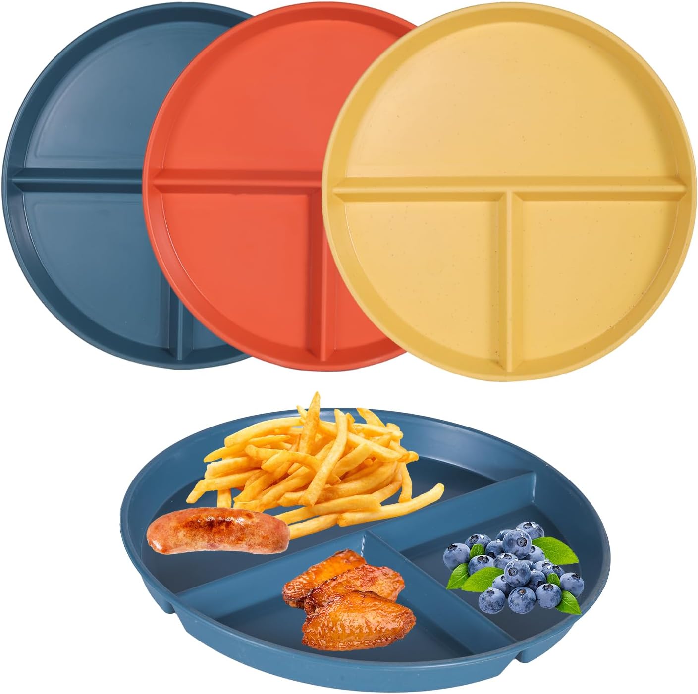 Lot de 3 plateaux compartimentés, 23 cm, incassables, portionnables ...