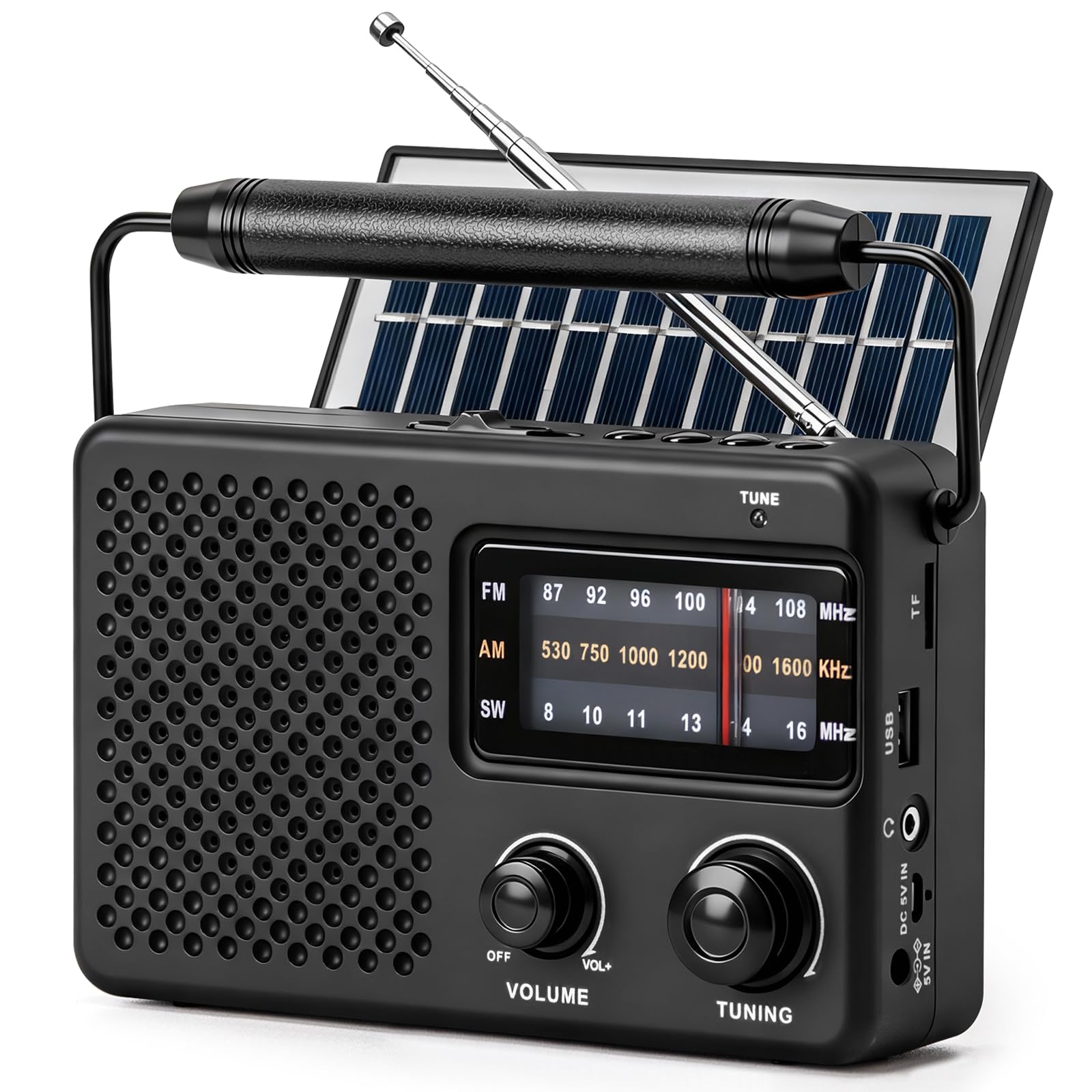 Radio Portable AM/FM/SW avec Bluetooth,USB,TF,Solaire Rechargeable ...