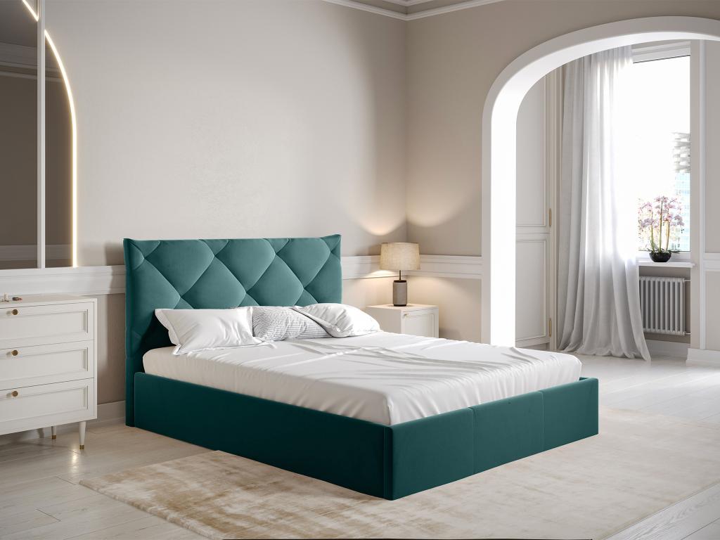 Letto con contenitore 140 x 190 cm Velluto Verde petrolio + Materasso ...