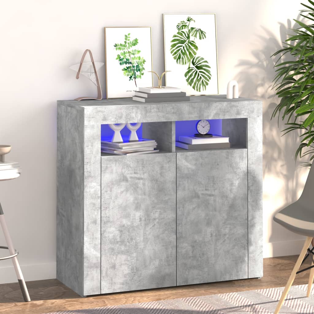 Buffet avec lumières LED gris béton 80x35x75 cm | Leroy Merlin