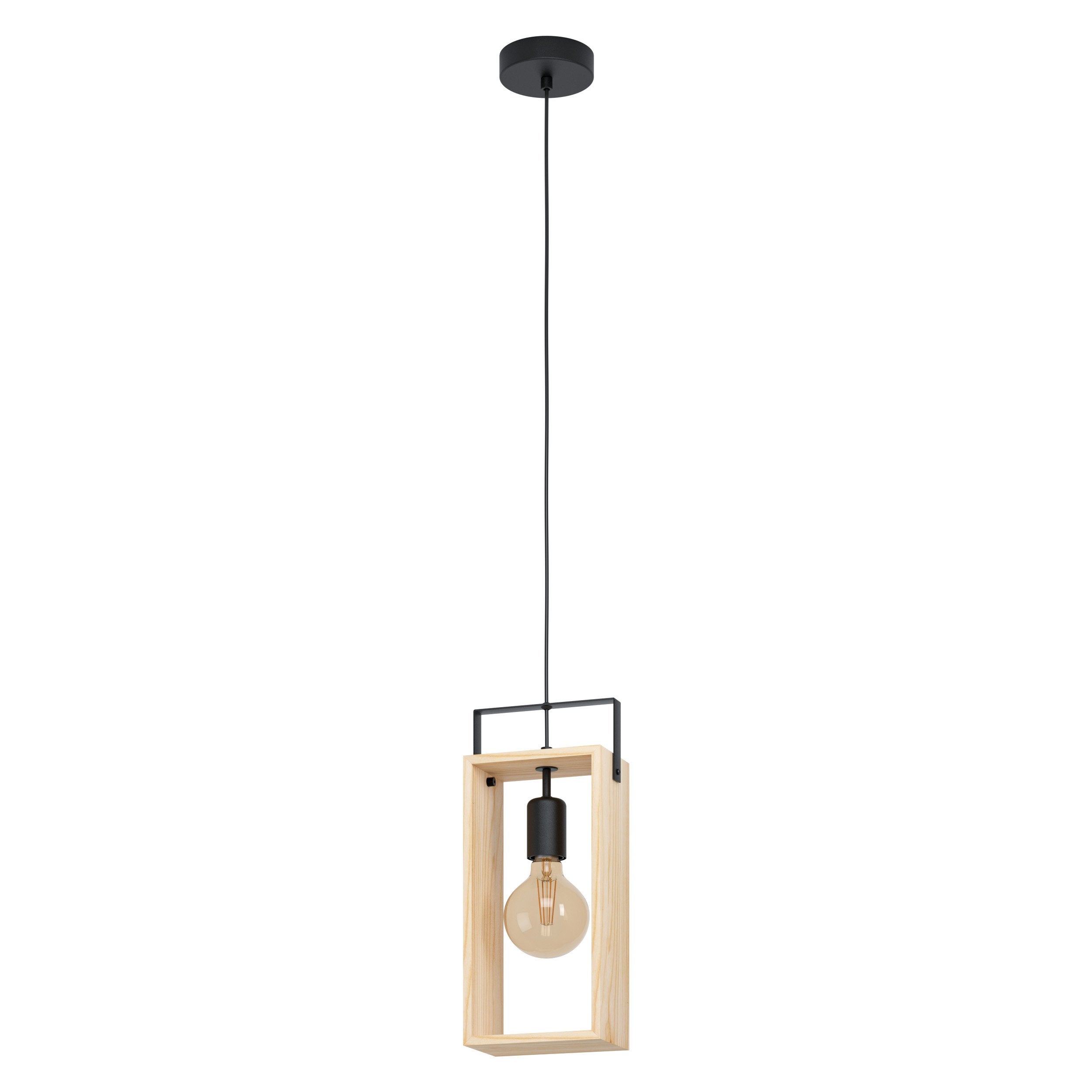 Suspension FAMBOROUGH E27 1X40W en acier et bois noir et naturel ...