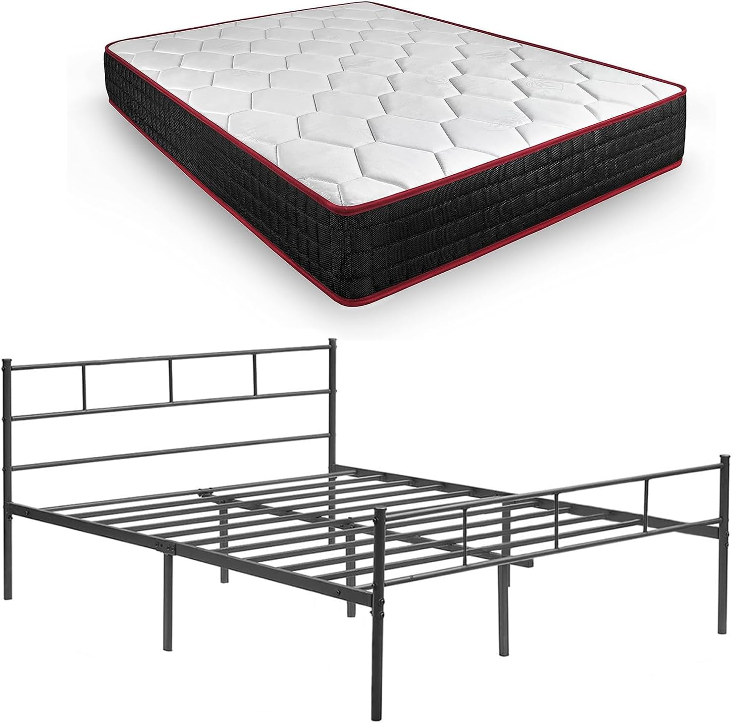 Somier Metálico con Patas, Estructura de Cama y Cabecero + Colchon ...
