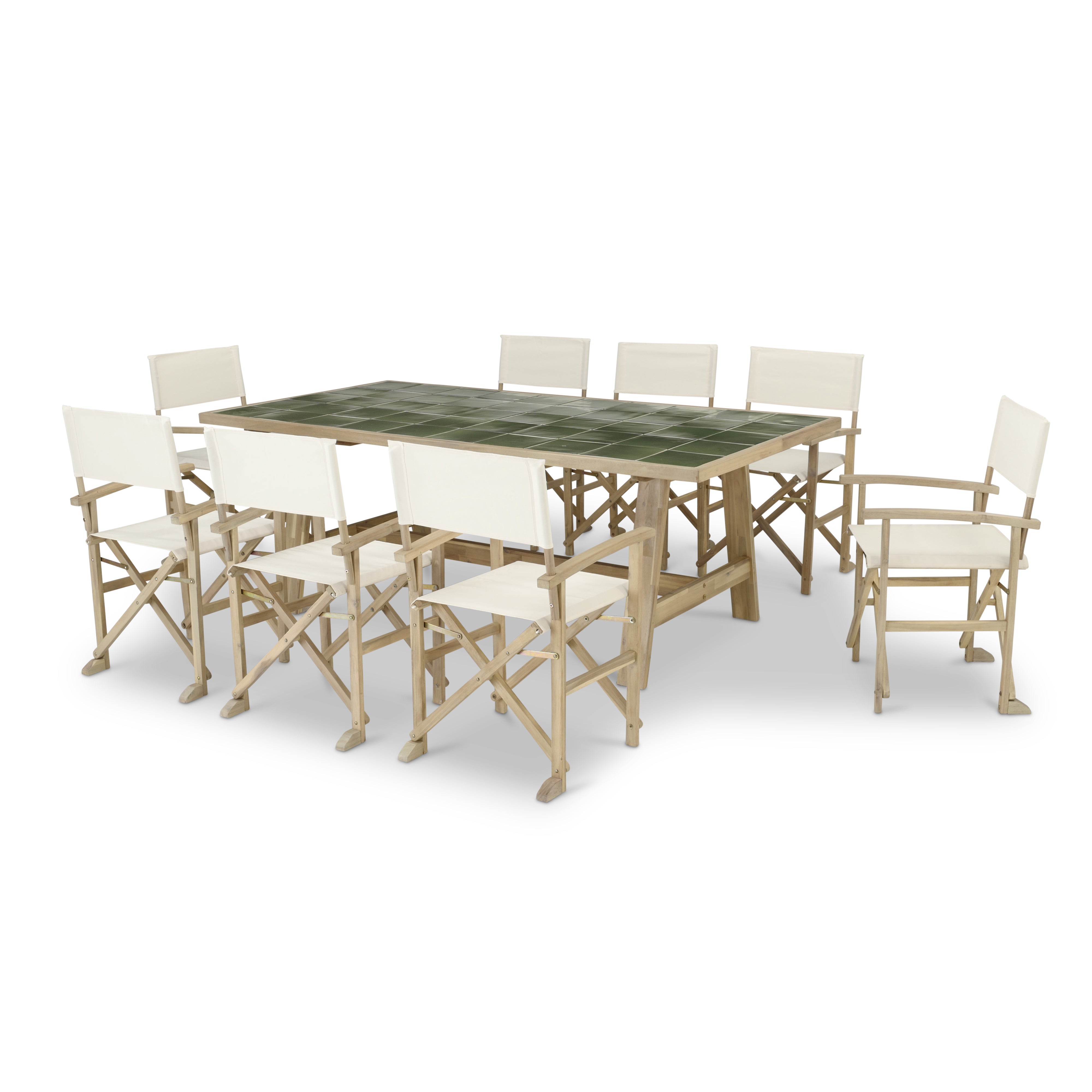Ensemble salle à manger de jardin table en bois et céramique verte ...