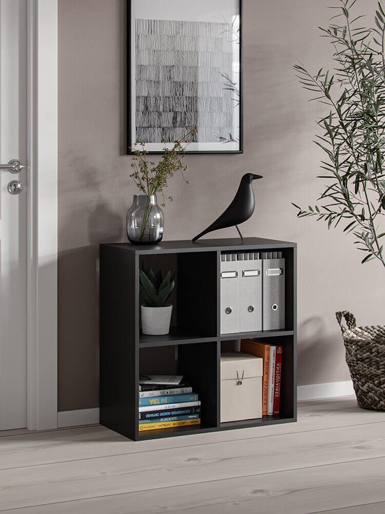 Bibliothèque décorative cube PLATON noir mat 4 étagères cases 70 x 70 x ...