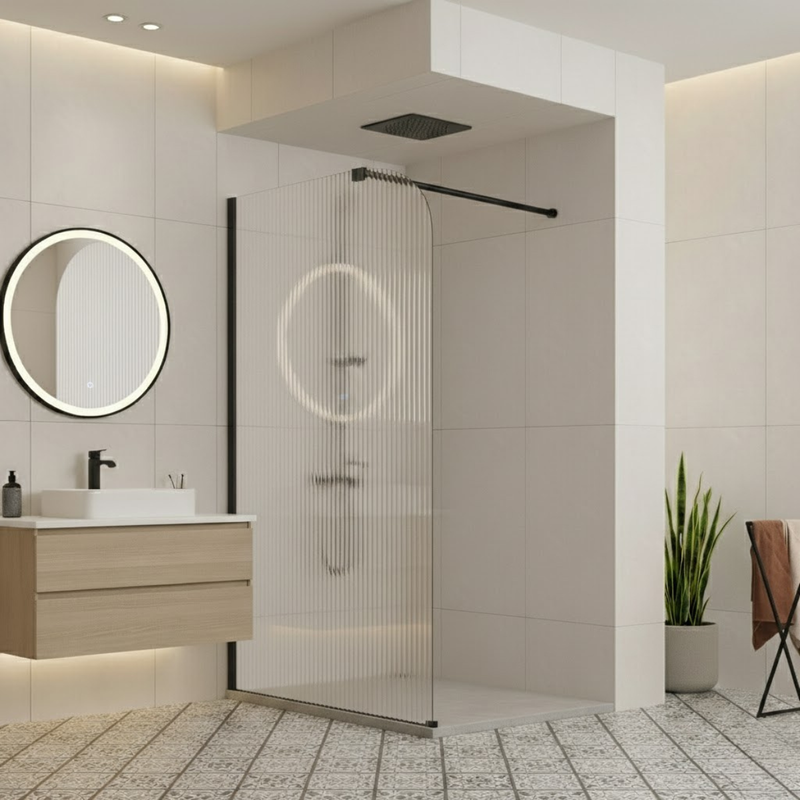Paroi de douche italienne rainuré flûtée - 120 x 195 cm - Noir - Gauche ...