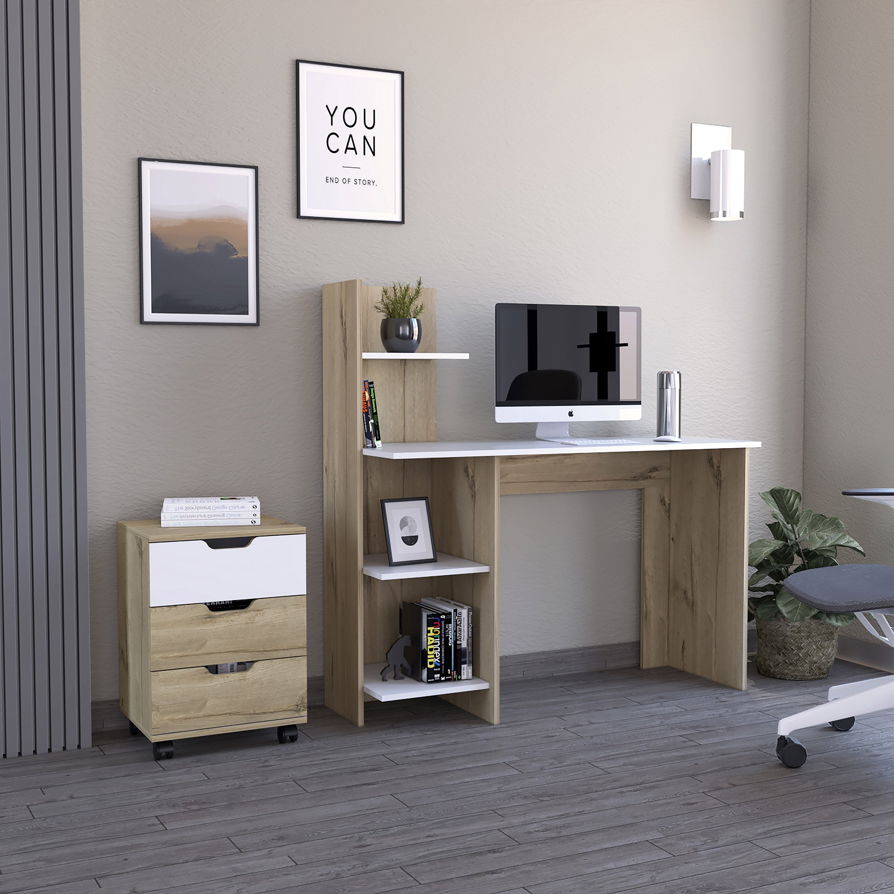Set de bureau, Vilna 120 Desktop avec étagère ouverte + tiroir de ...