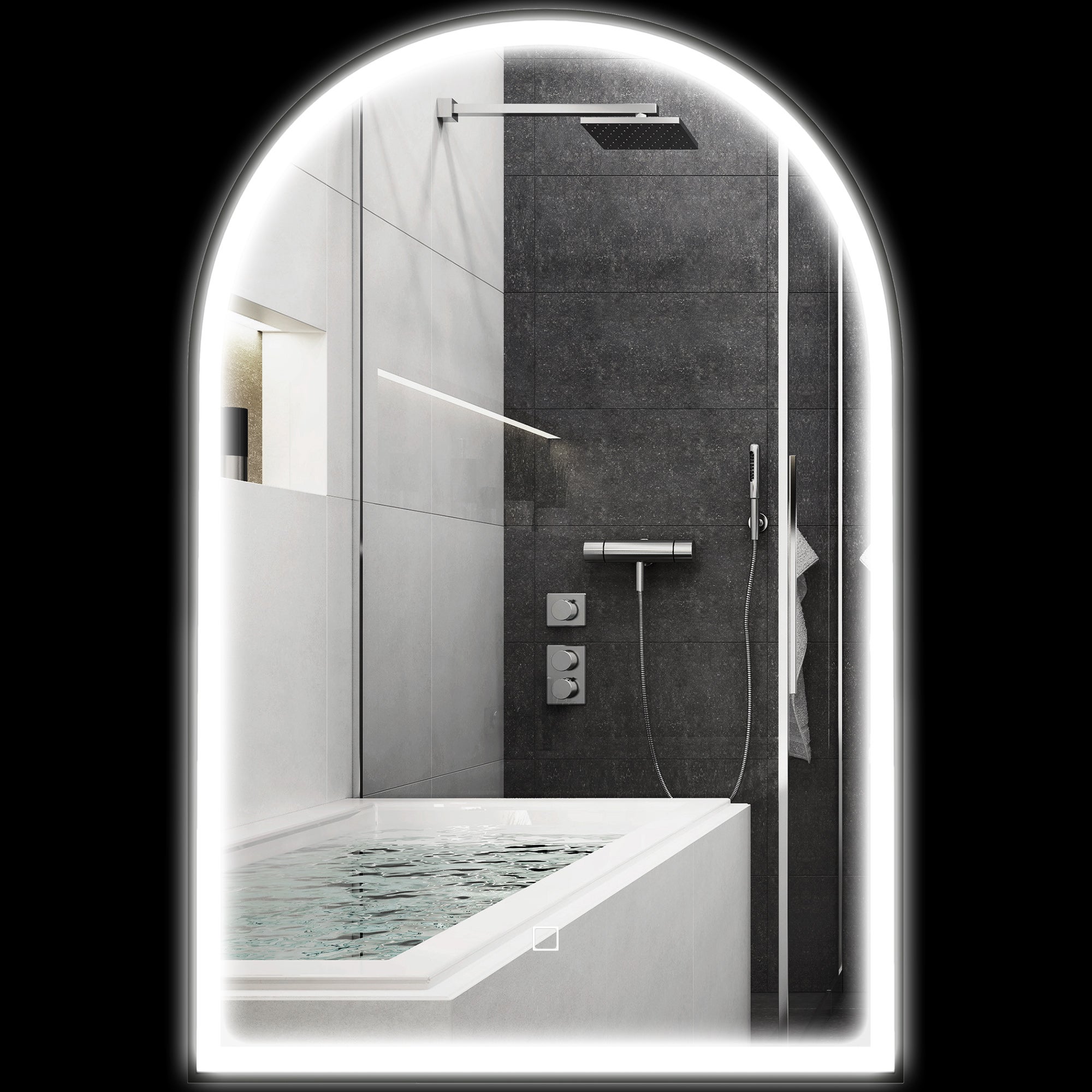 Miroir de salle de bain LED 90 x 60cm, mural, 3 couleurs, arqué cadre ...