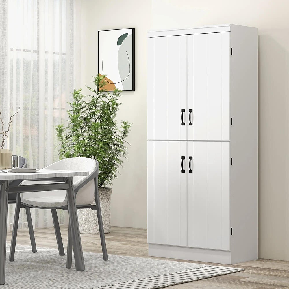 Vaisselier moderne 4 portes + 6 étagères, 76x40x177 cm, blanc, design ...
