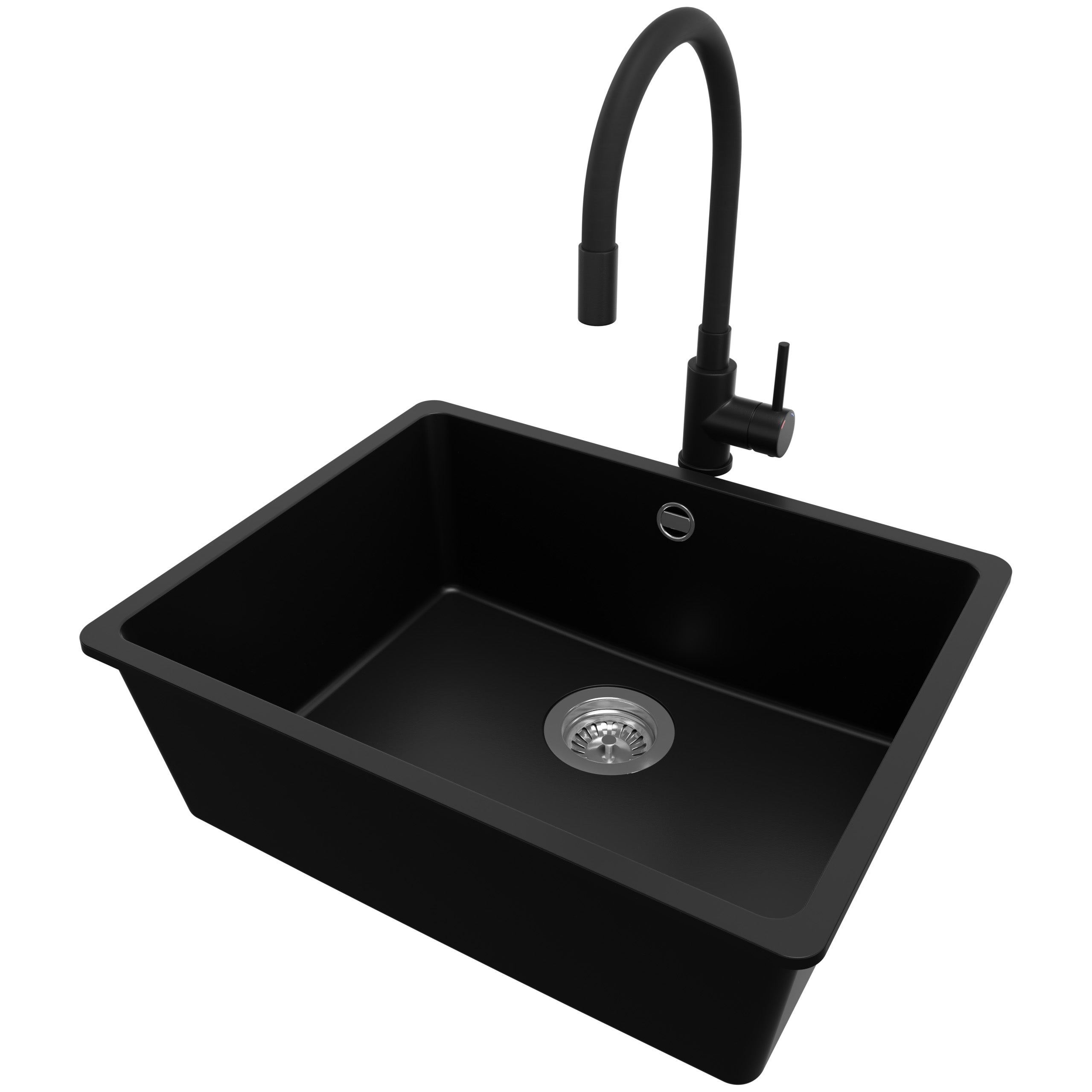 Evier Sous Plan Noir 56x44cm, Evier en Granit 1 bac + Robinet 40x38cm ...