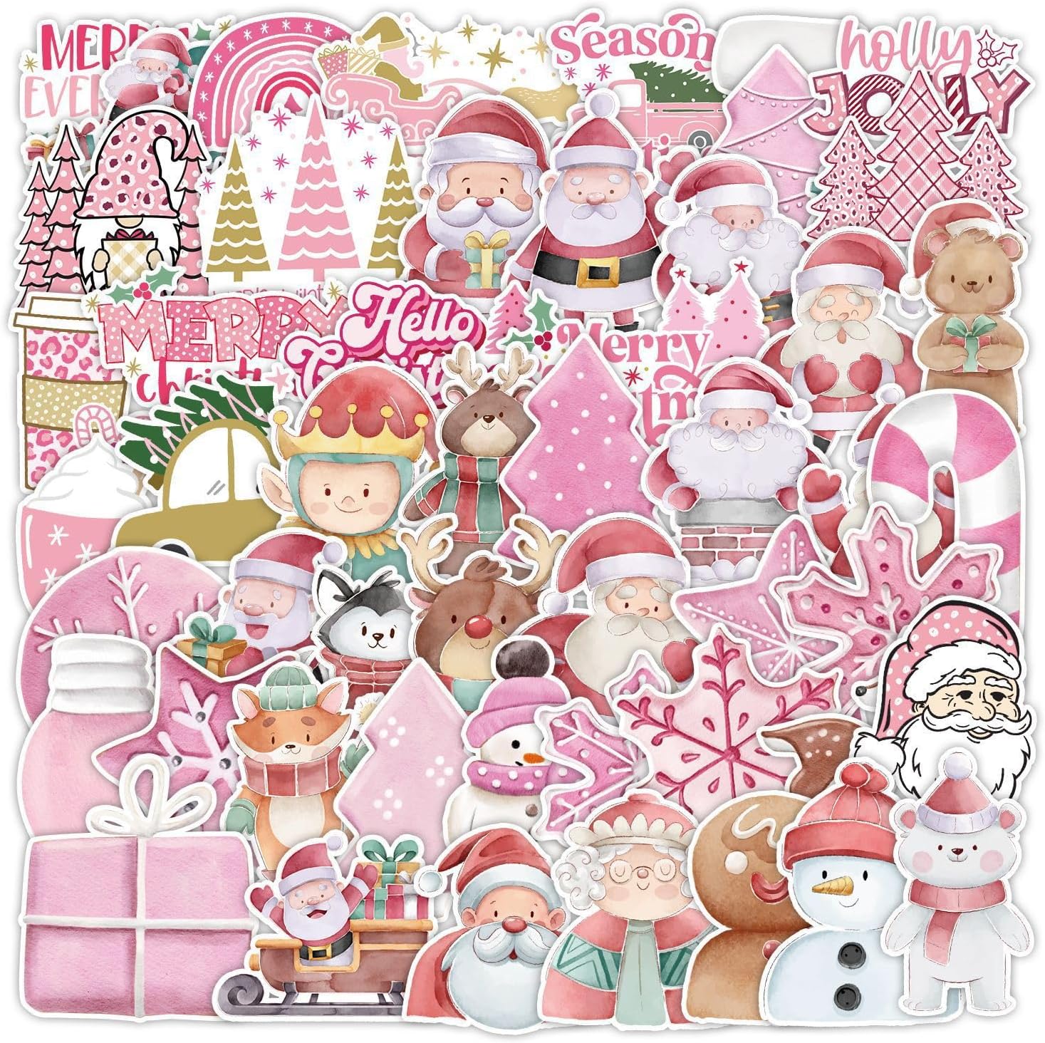 50 Pièces Autocollants Noël, Rose Noel Stickers de Noel, Imperméables ...