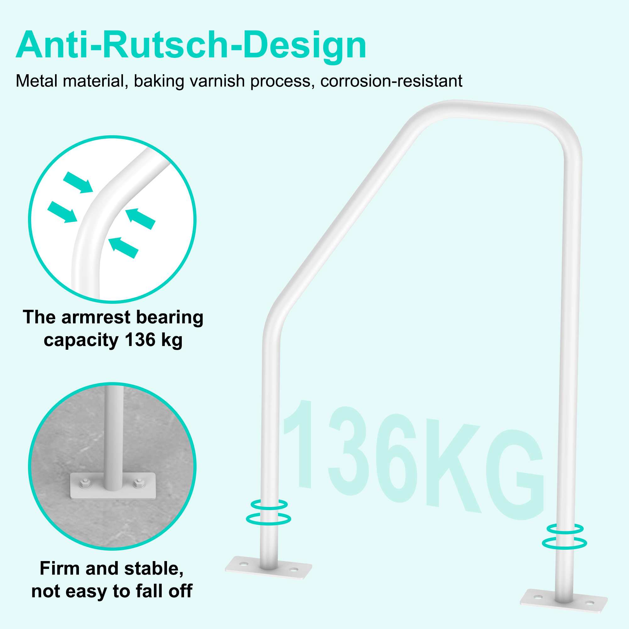 Barre d'appui en métal renforcé blanche | Design antidérapant | Charge ...