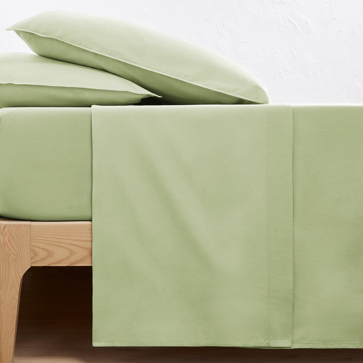 Drap plat uni en coton lavé, Scenario - Vert pastel - 150 x 250 cm ...