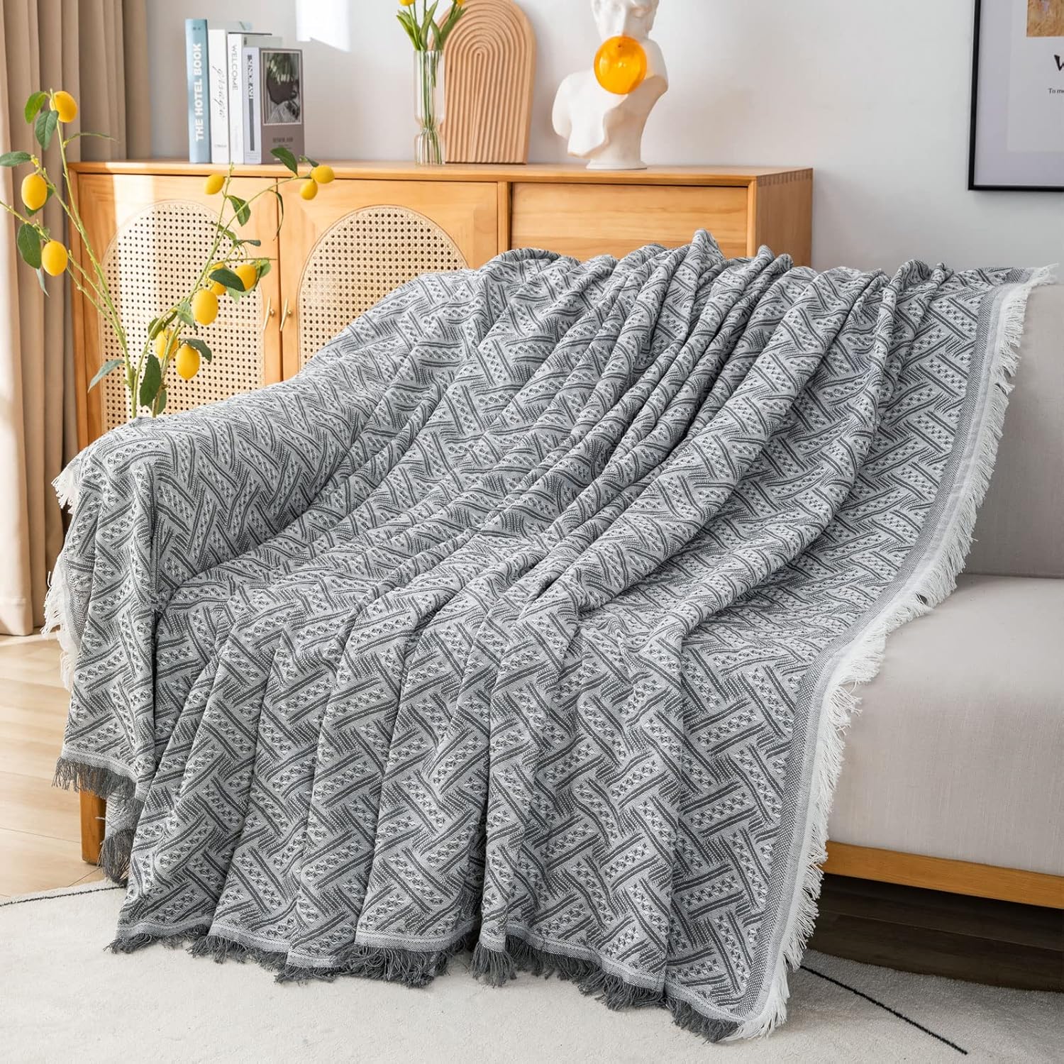 Plaid Canape Gris Clair Réversible Polyvalent Jete de Canape Grande ...