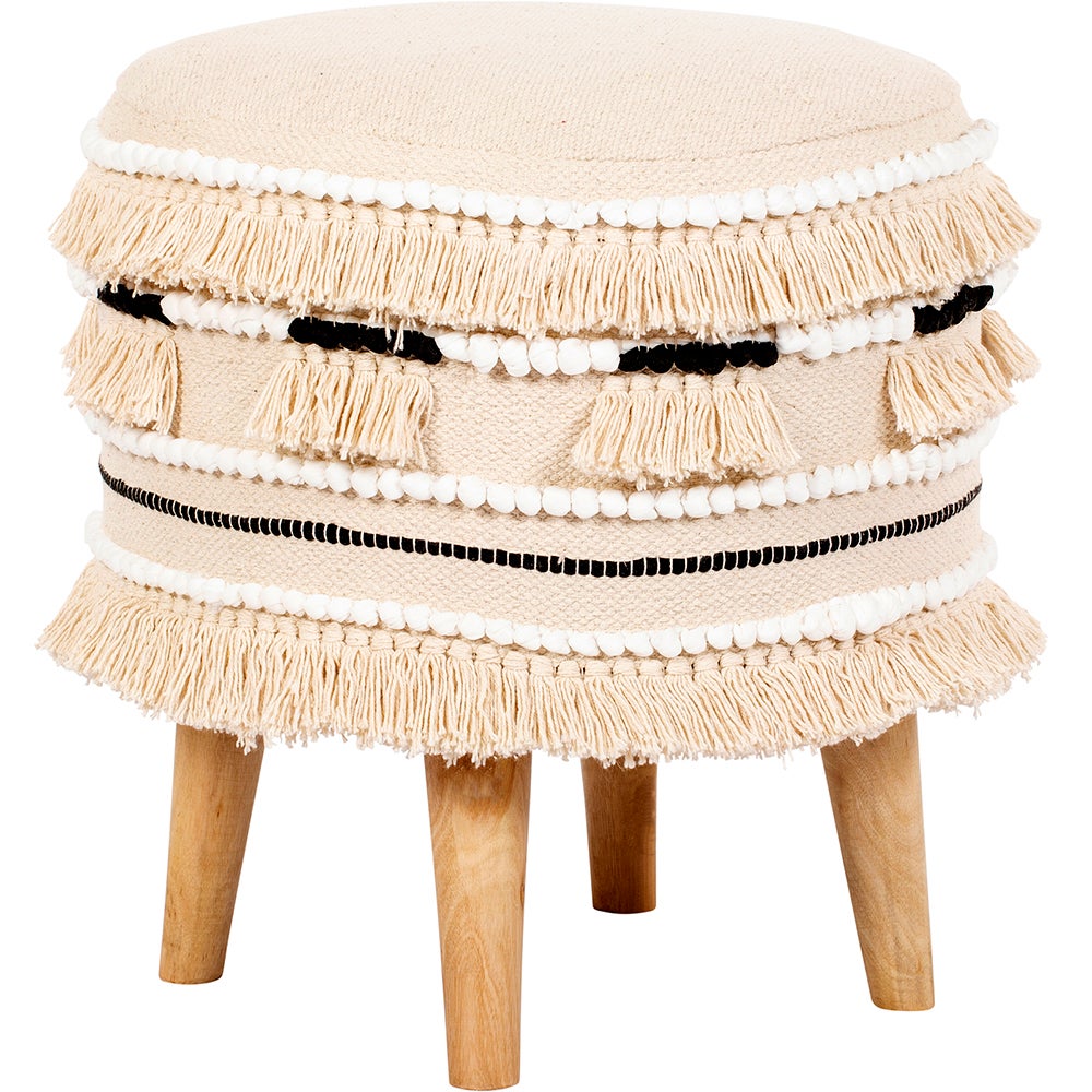 Taburete Puff Estilo Boho Bali en Madera y Algodón - Jessie Bali ...