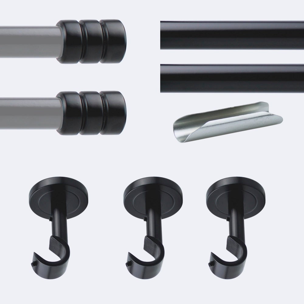 Kit de tringle à rideaux Noir Mat 300cm Diam.20mm Embout Cylindre 2ST ...