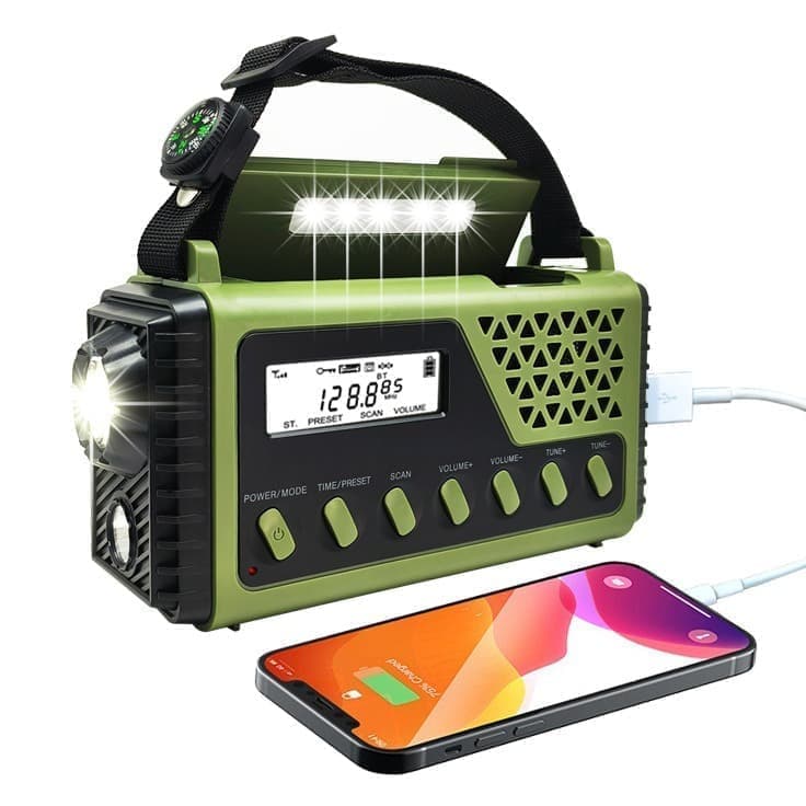 Radio de emergencia con linterna, radio solar de manivela de 8000 mAh ...