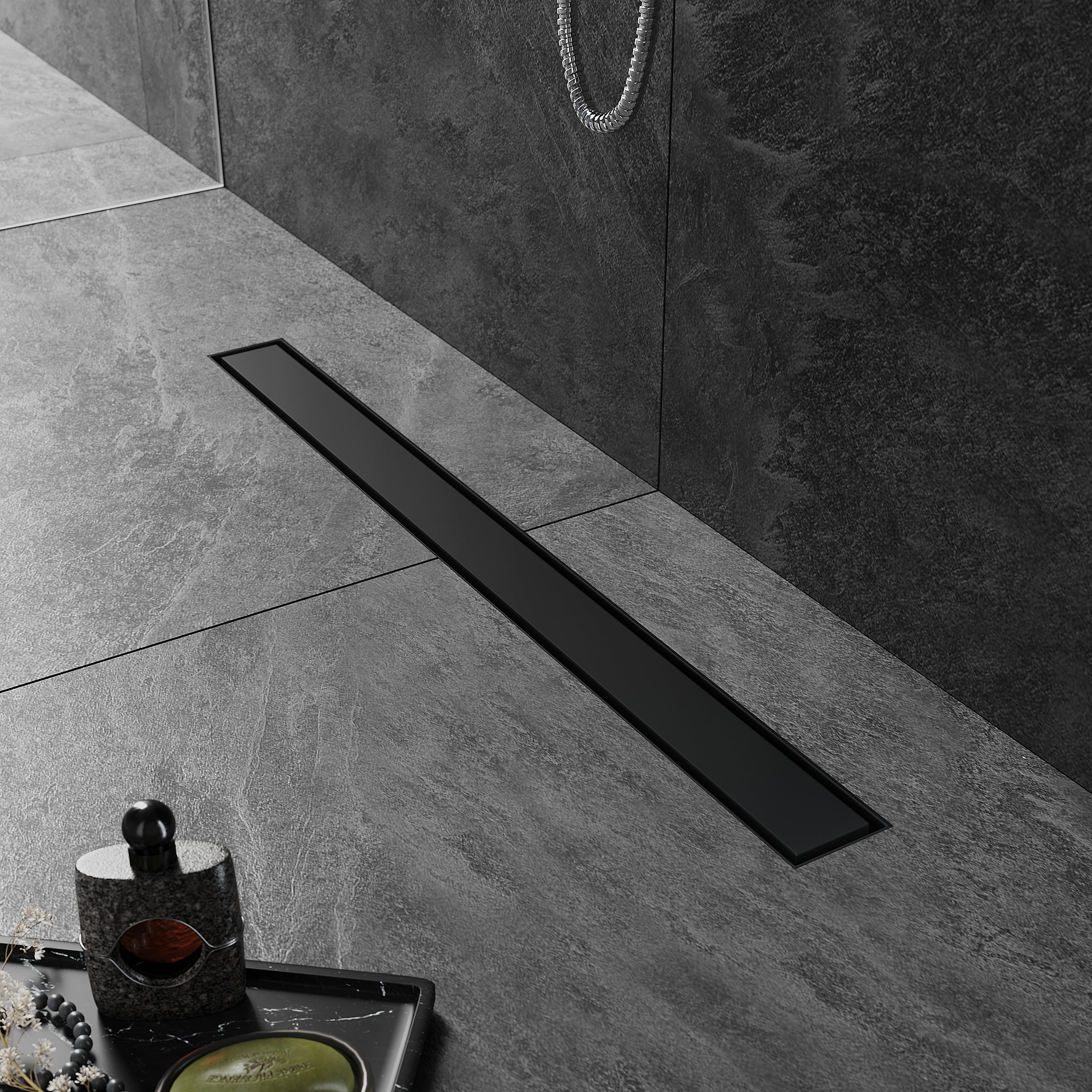 SIRHONA Caniveau de Douche Noir 360° à l'Italienne, Siphon de Double ...