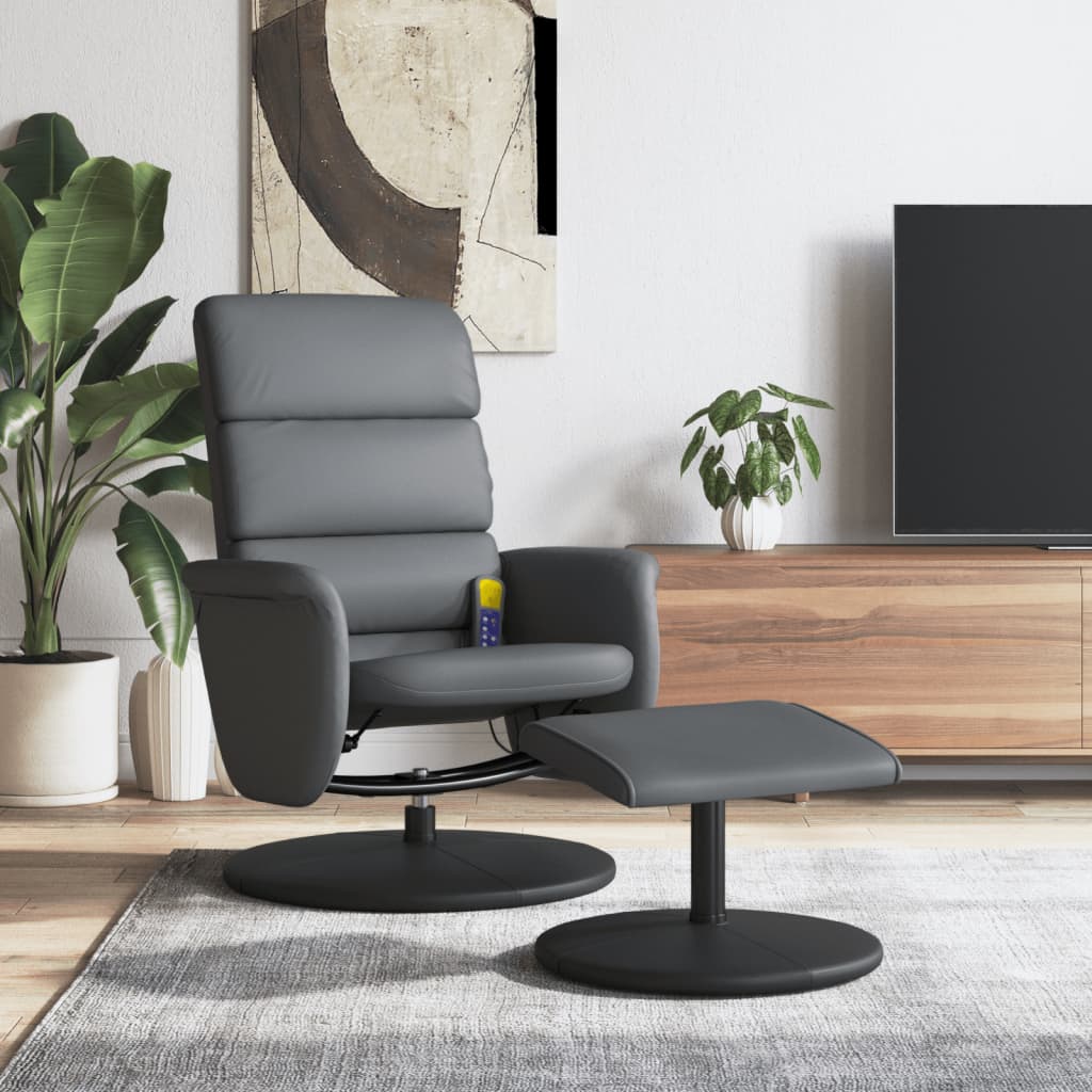 Fauteuil inclinable de massage avec repose-pied gris similicuir | Leroy ...