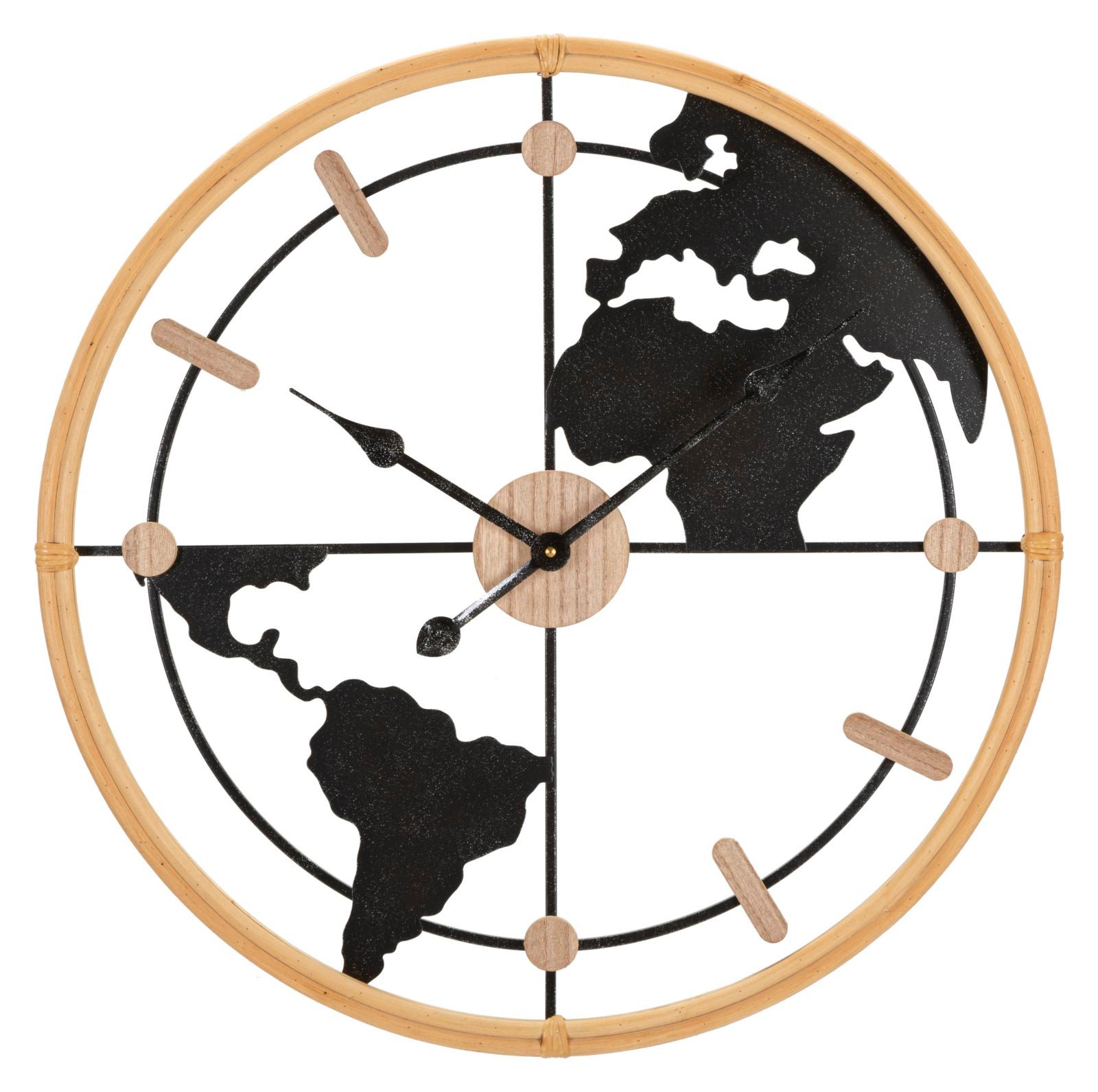 Reloj redondo de pared en metal y madera negro y marrón Ø cm 60x5 ...