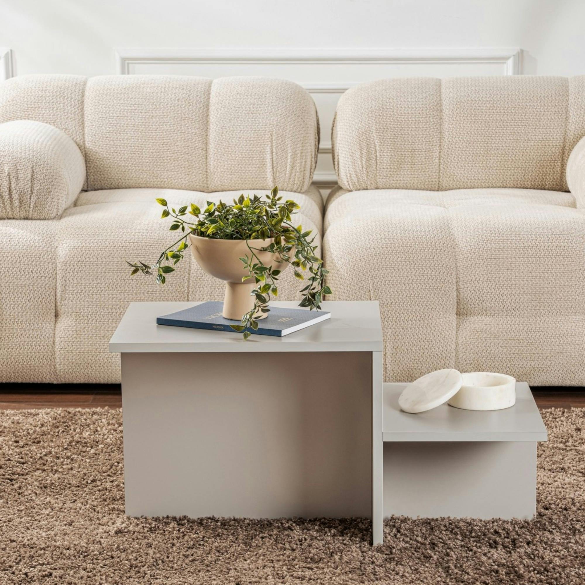 Table basse moderne grise - effet laqué, 2 niveaux MARFA | Leroy Merlin