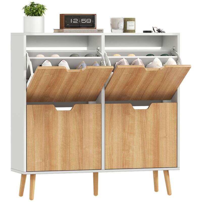 Meuble à chaussures 4 abattants 16 paires avec étagère réglable pieds ...