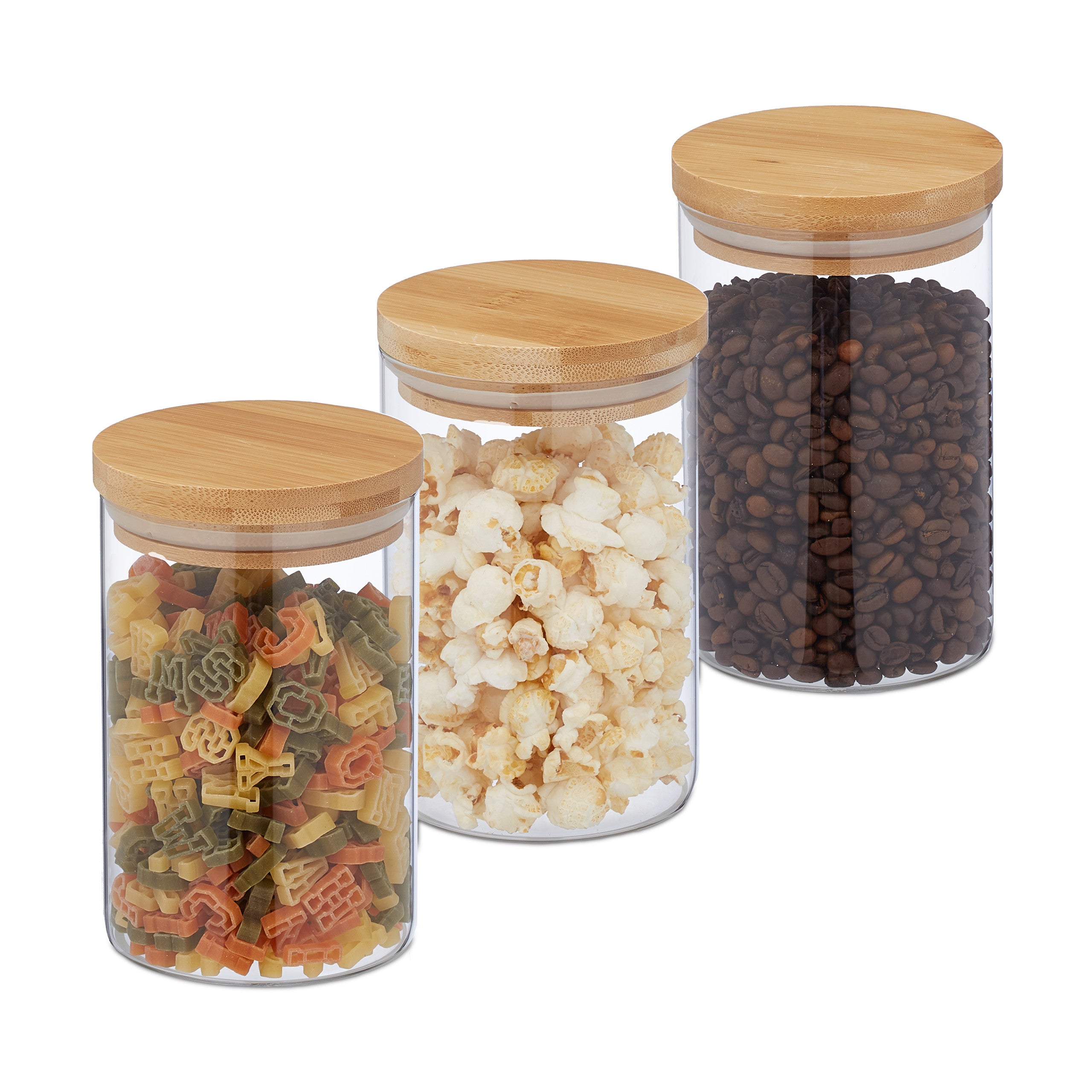 Lot de 3 bocaux en verre, couvercle bambou, bocal conservation rond ...