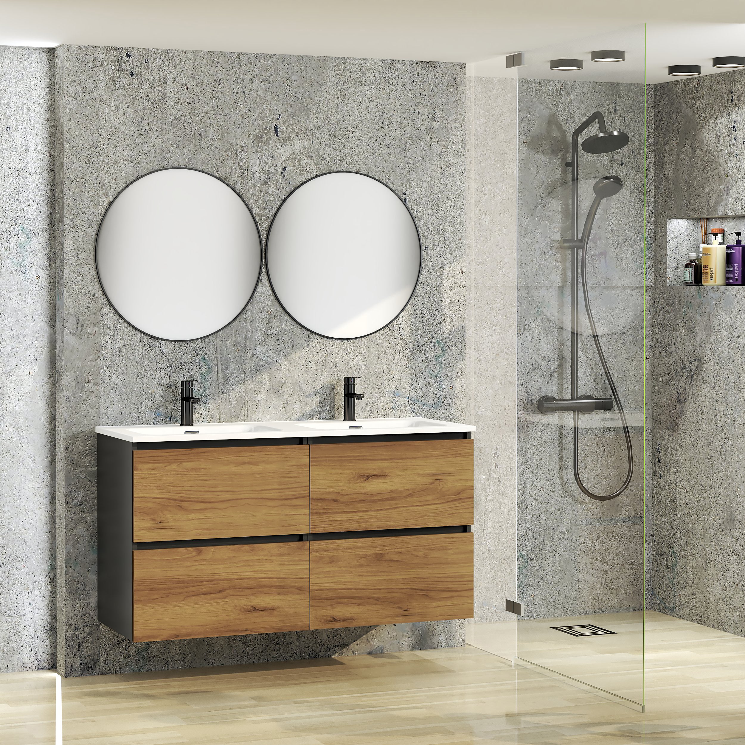 CONJUNTO DE BAÑO JAX | MUEBLE SUSPENDIDO | 120 CM NEGRO - TEKA | CUATRO CAJONES | LAVABO ...