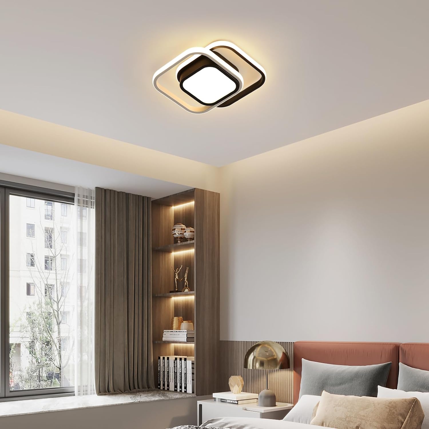 Lámpara de techo LED cuadrada moderna de 32 W y 2400 lm, color negro ...