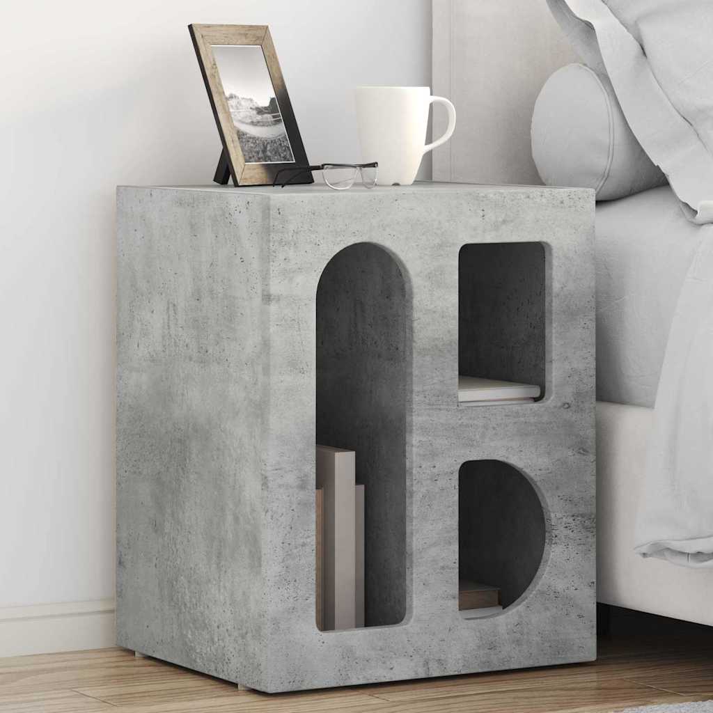 Mesita de noche, gris hormigón, 40 x 35 x 50 cm, madera de ingeniería ...