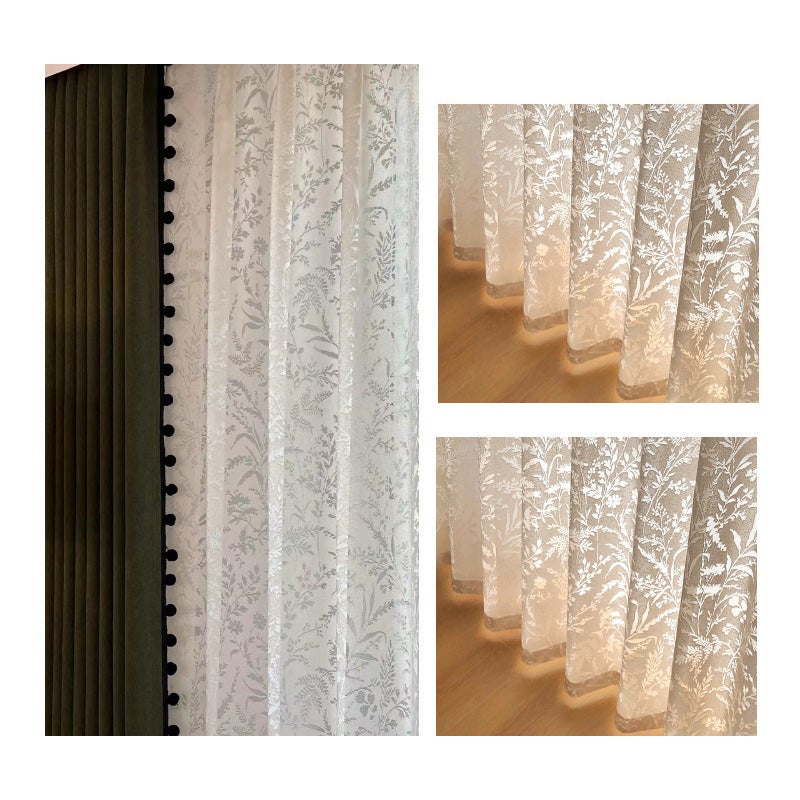 Paquete de 2 cortinas de tul con ramas, opacas, para decorar ventanales ...