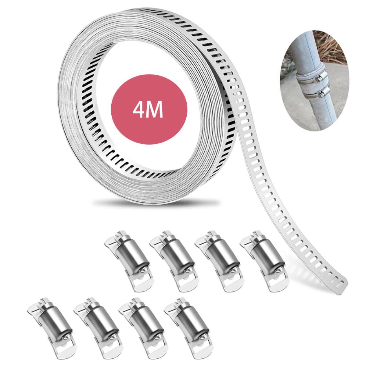 Kit de collier de serrage pour tuyau, sangle de 4 mètres + 8 fixations ...