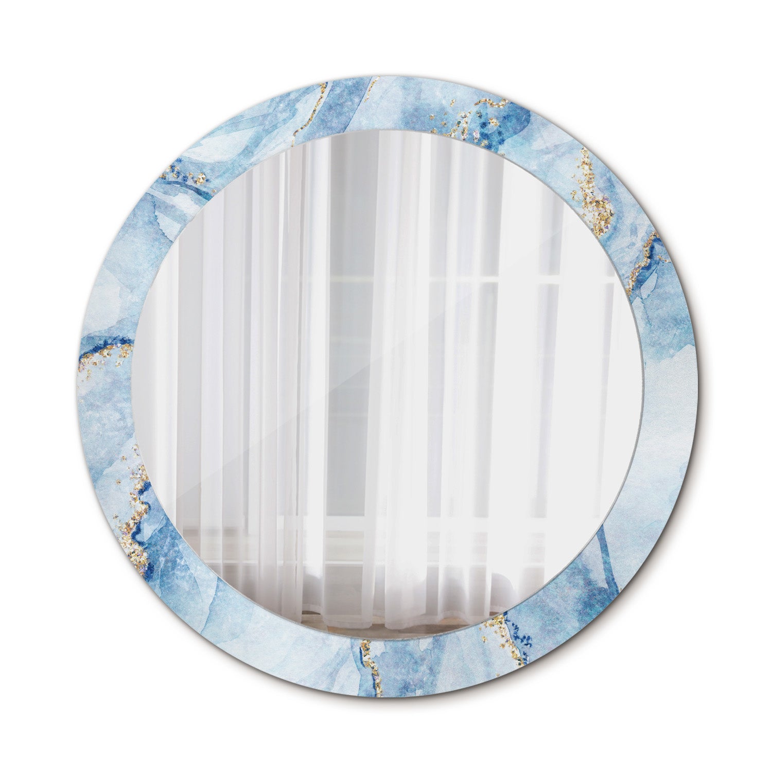 Espejo redondo decorativo con impresión - Mármol azul cielo 80 cm ...