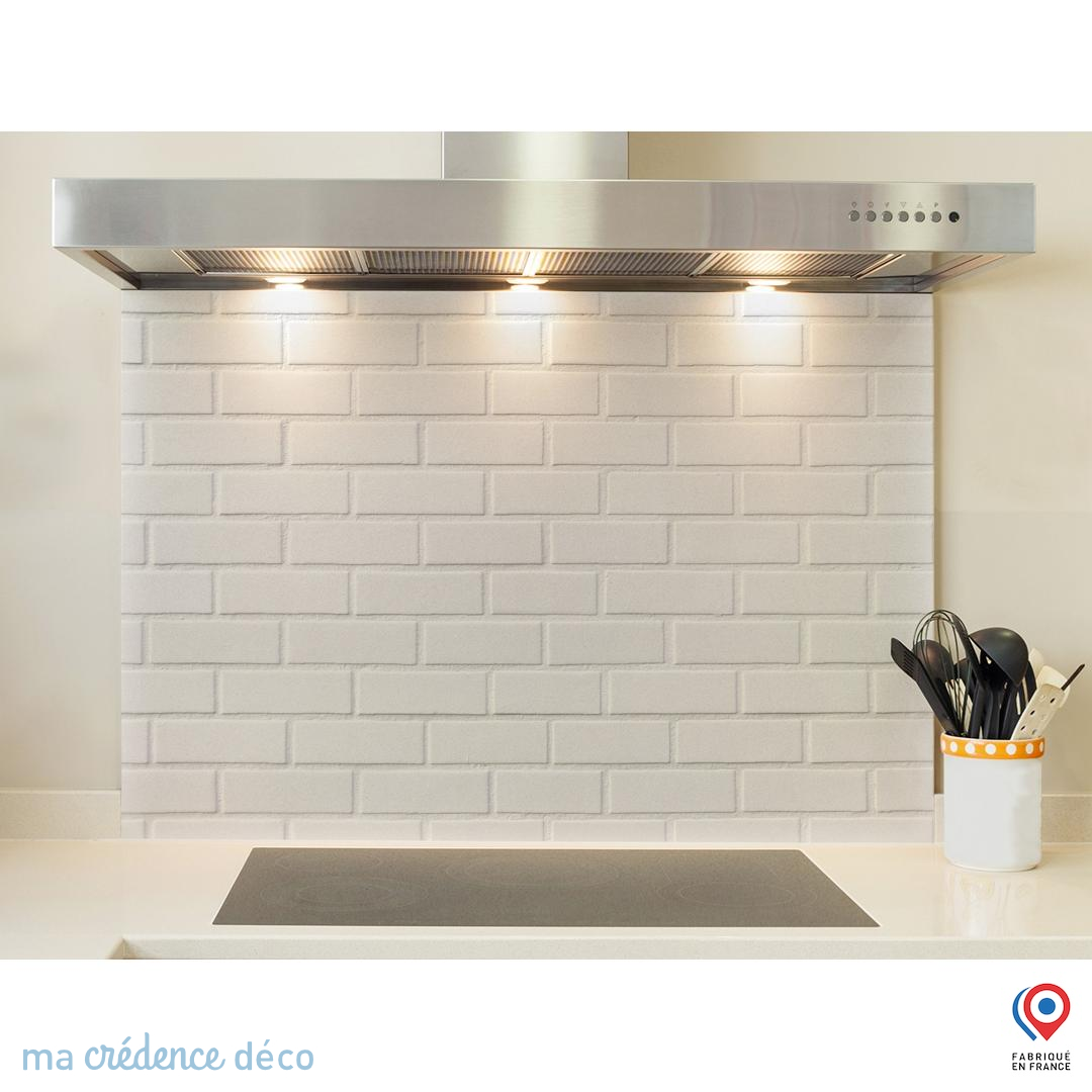 Crédence cuisine fond de hotte Briques blanches - Verre trempé - L 60 ...