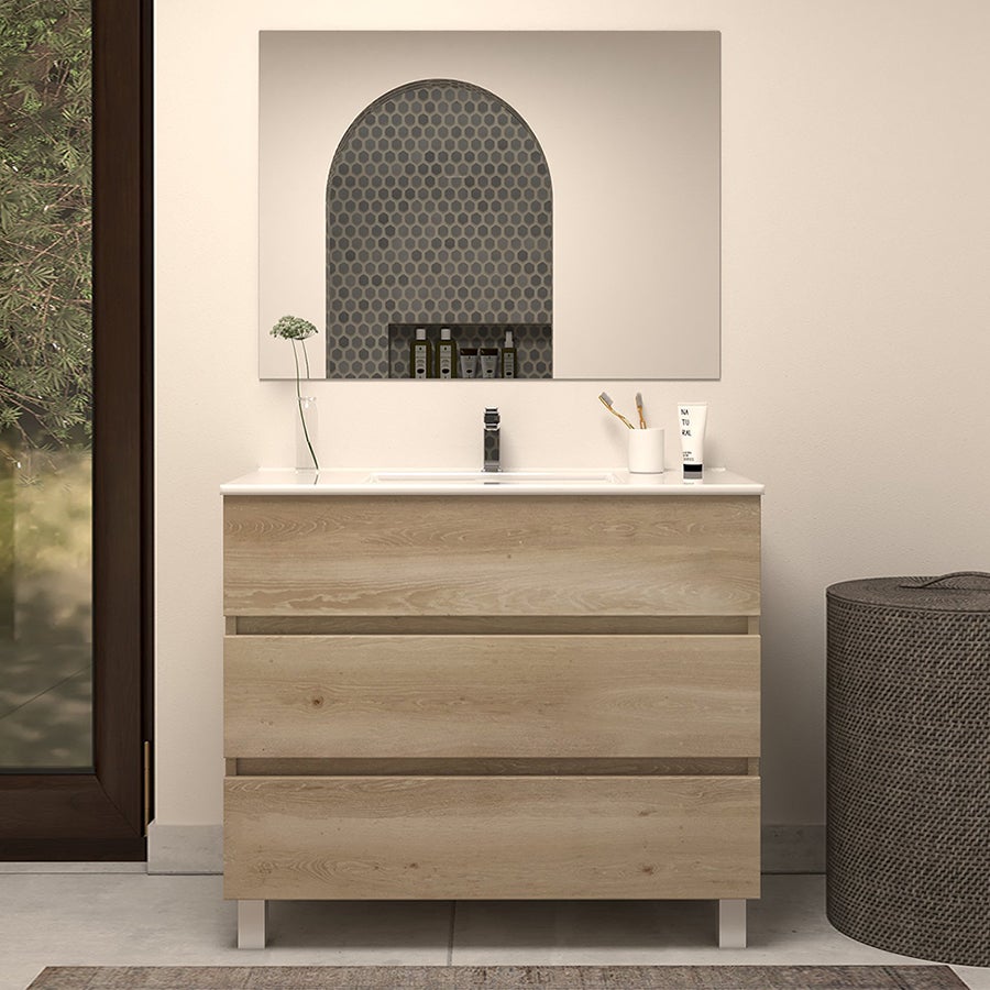 Meuble de salle de bain 80cm simple vasque - 3 tiroirs - nebraska (bois ...