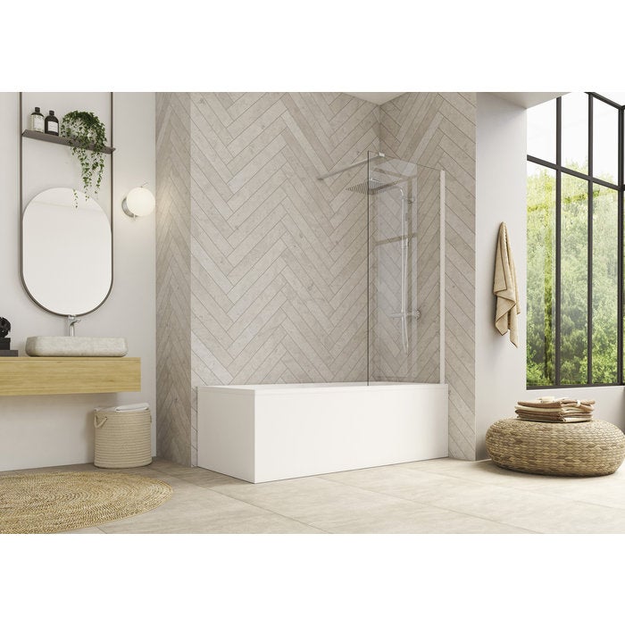 Pare-baignoire fixe verre transparent - 1 ventail - 150 x 80 cm - Ibiza ...