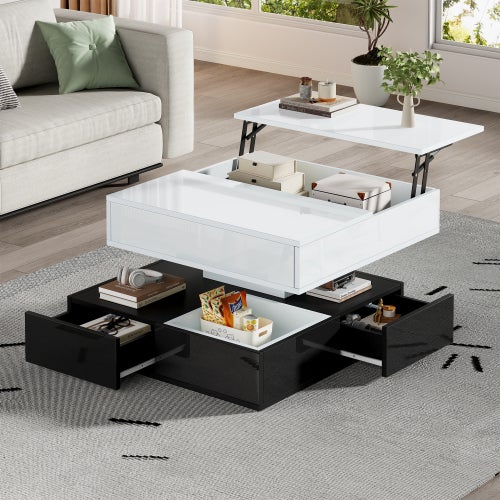 Mesa de centro elevable blanca y negra, mesa cuadrada, giratoria con 3 ...