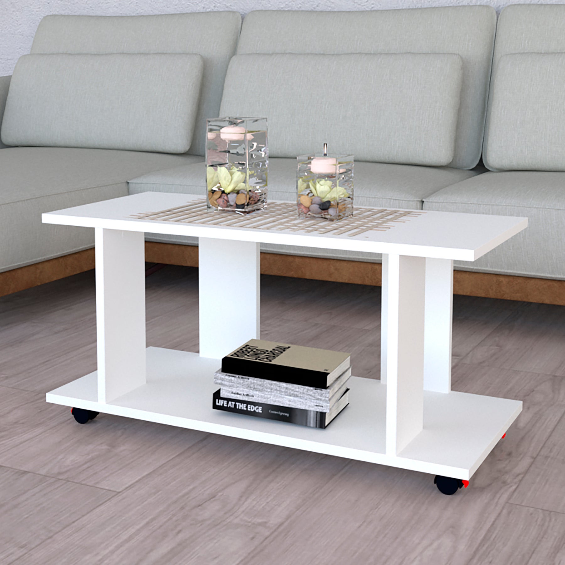 Henor Table Basse à Roulettes Bois Mod.Pilar. 90 x 40 x 45.5 cm. Roues ...