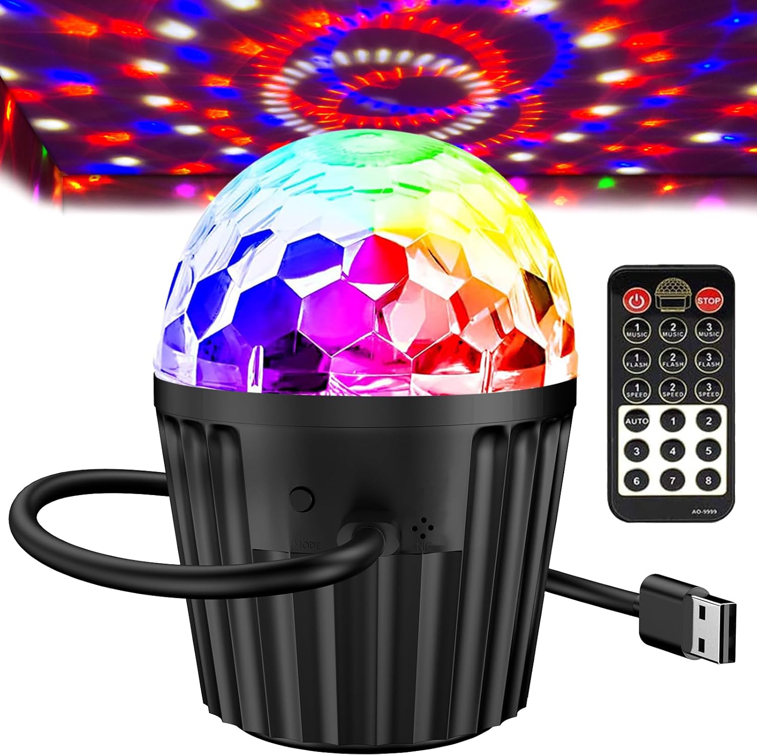 Mini boule disco portable, lumière stroboscopique RVB DJ avec télécommande et câble USB, Pâques ...