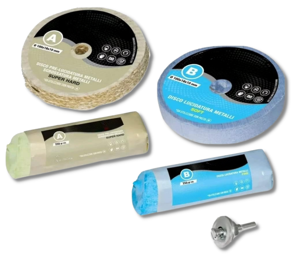 Kit polissage métaux 2 disques 100 mm + 2 pâtes abrasives 250 g pour ...